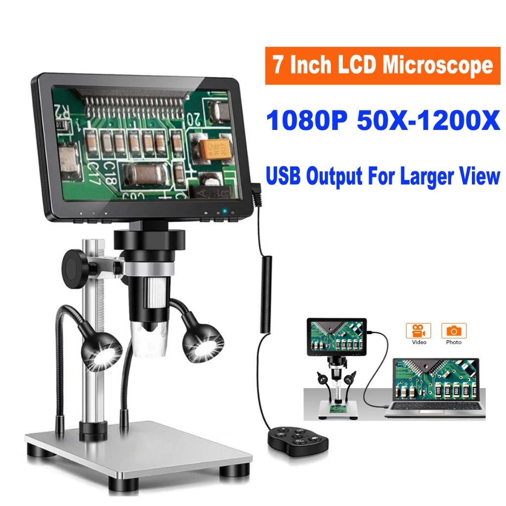 7 Inch Digital USB Electronic Microscope 50X-1200X Adjustable HD LCD ...