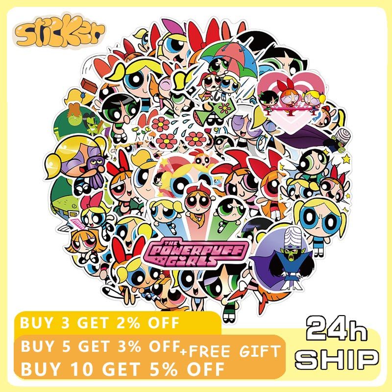 50PCS Animated The Powerpuff Girls Sticker DIY Scrapbook Laptop ...