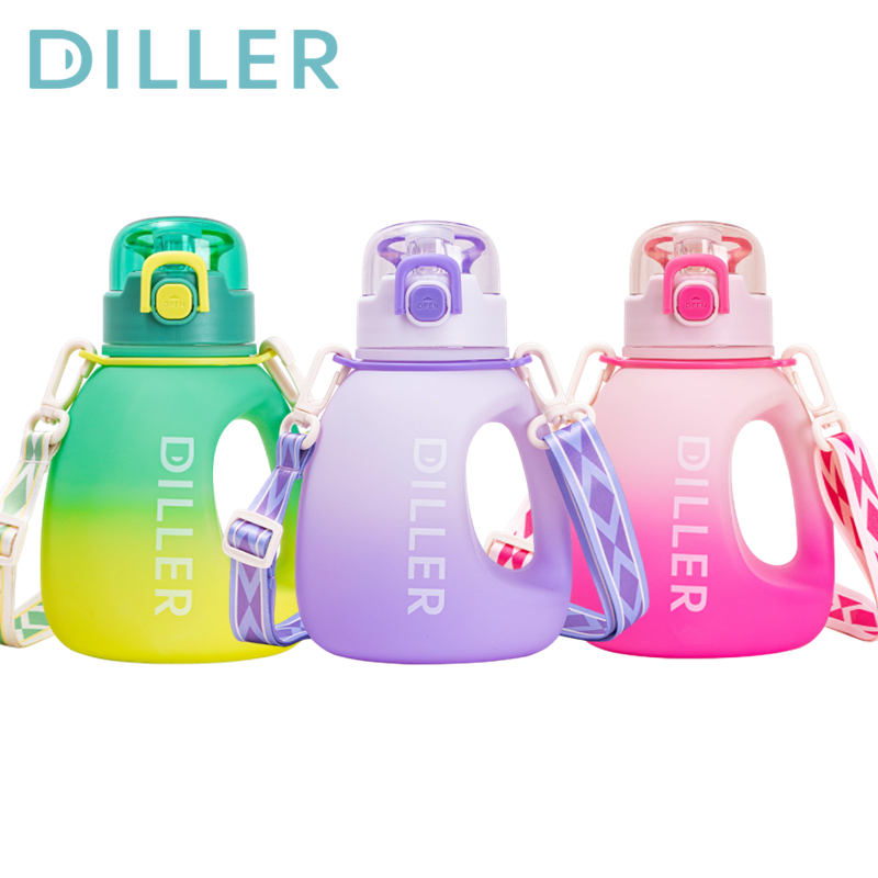 Diller Large Motivational Water Bottle Tritan BPA Free Straw Spout Fitness Sports Gym 1200ml ...