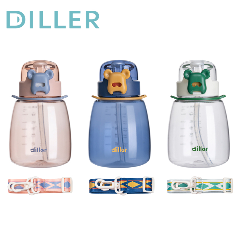 Diller Large Sport Big Water Bottle Tritan BPA Free Time Marker Straw Spout For Drinking 860ml ...