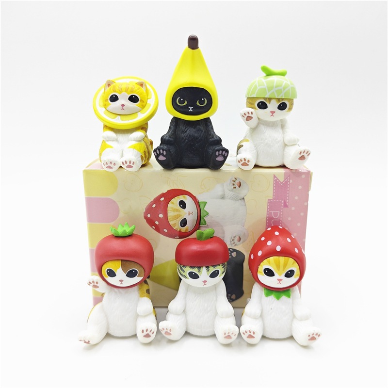6Pcs/Set 3-4cm Anime Mofusand Shark Cat Fruit Series Apple Strawberry ...