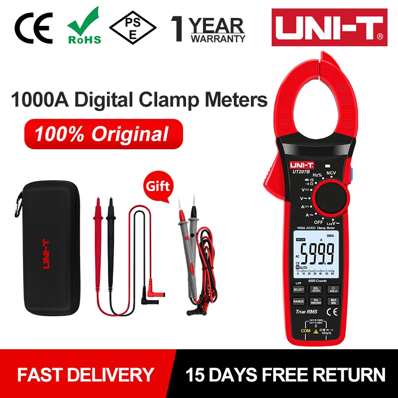 UNI-T UT207B UT208B UT206B True RMS Digital Clamp Meter AC DC Current ...