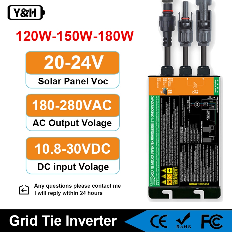 Y&H 120W/150W/180W MPPT Grid Tie Micro Inverter PV Input DC16-26V ...