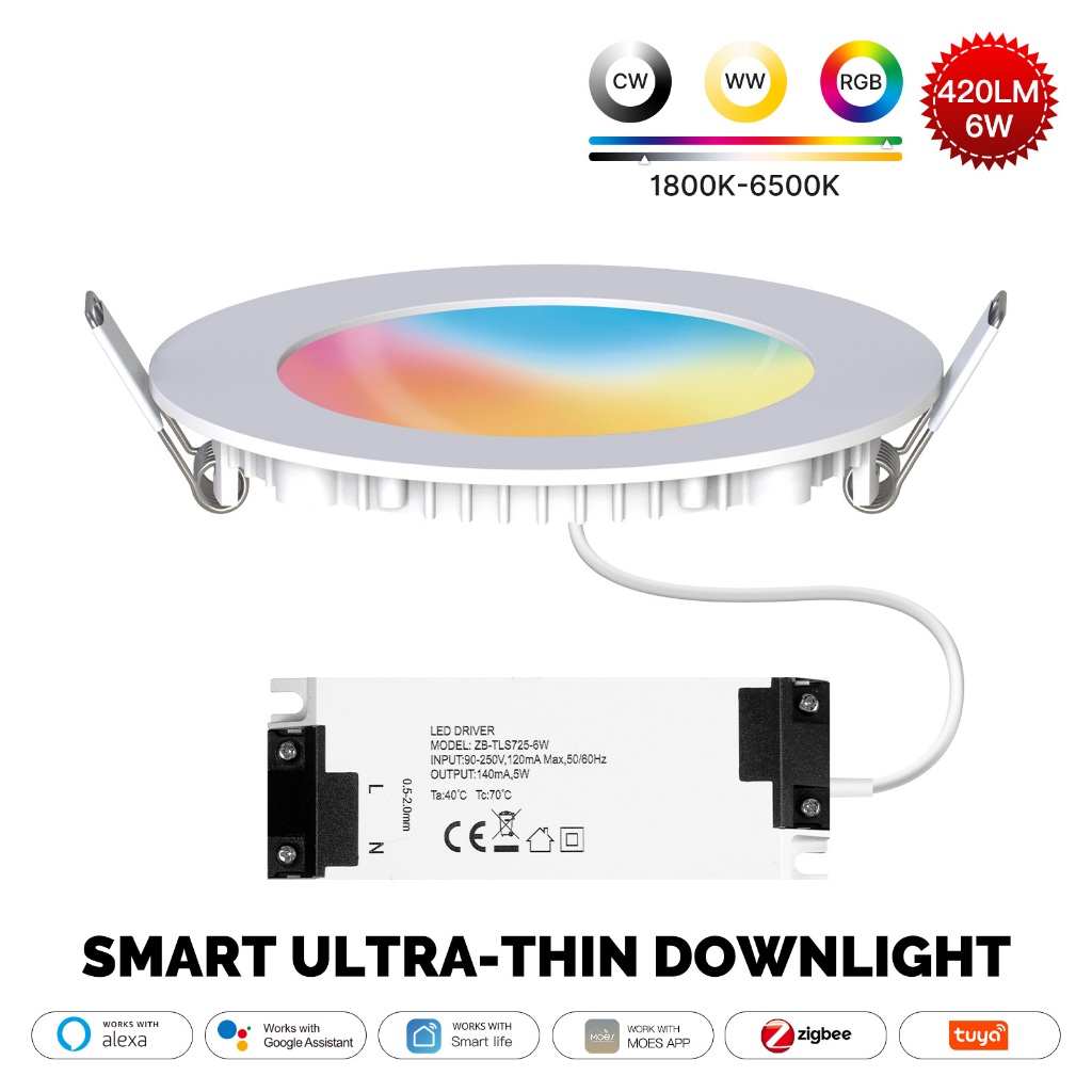 ZigBee Downlight Tuya Thin Dimming Spot Lamp 6W RGB Change Warm Cool ...
