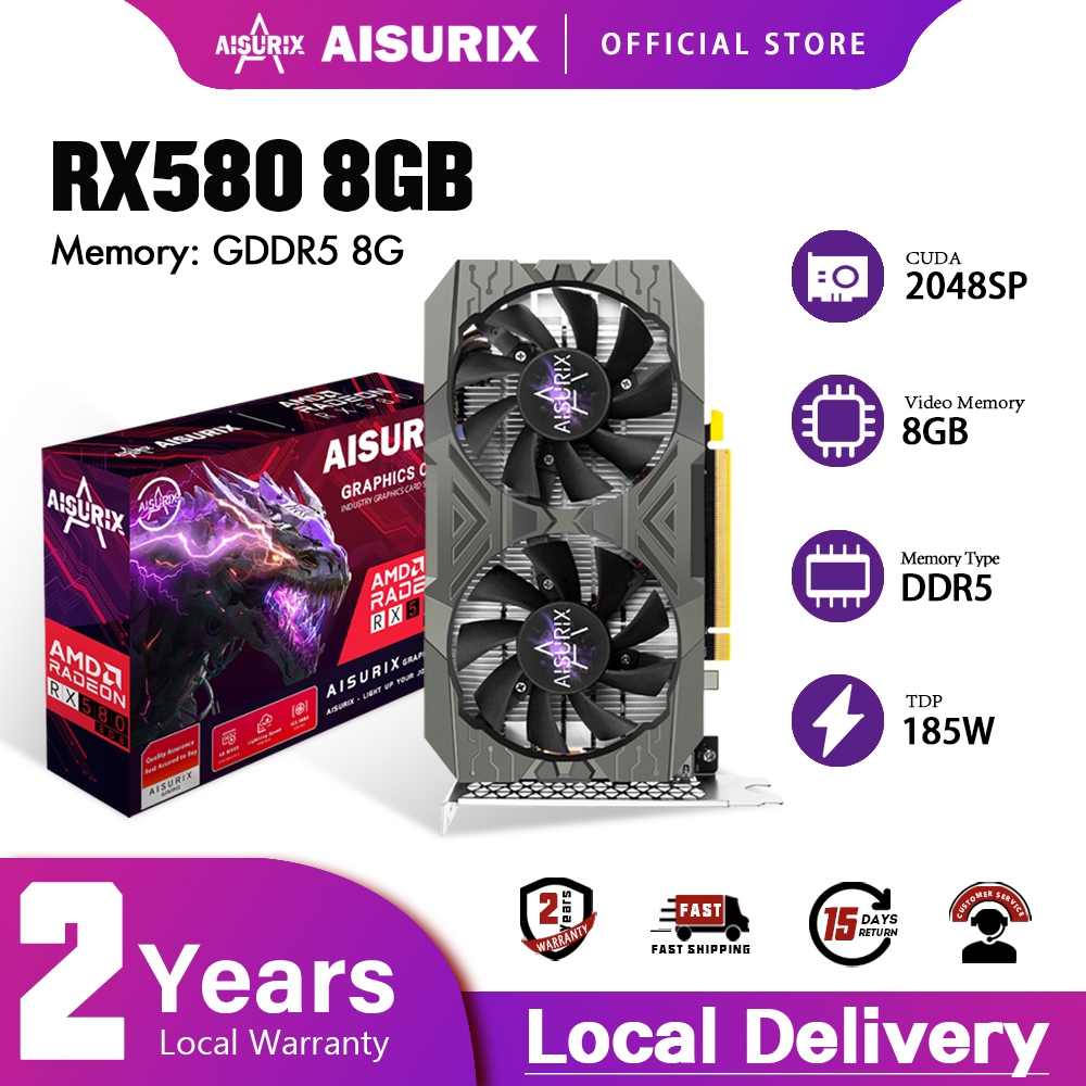 AISURIX Graphics Card RX580 8GB GPU Computer GDDR5 256Bit Radeon AMD ...
