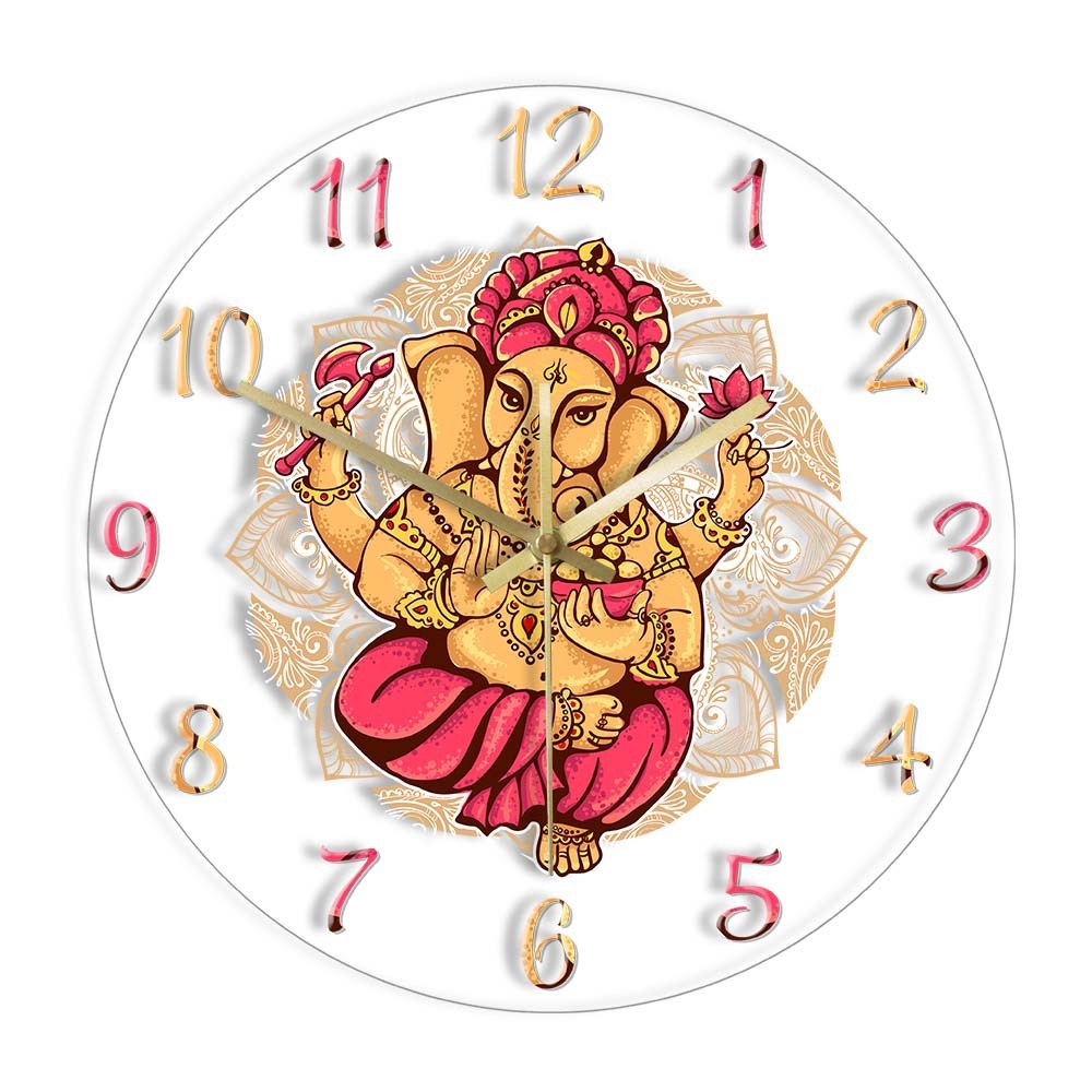Jam Dinding Ganesha Wall Clock Creative 7Color LED Nigth Light Wall ...
