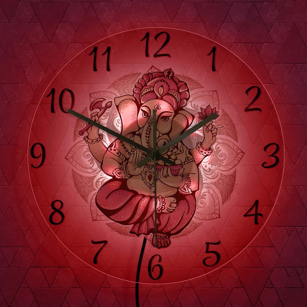 Jam Dinding Ganesha Wall Clock Creative 7Color LED Nigth Light Wall ...
