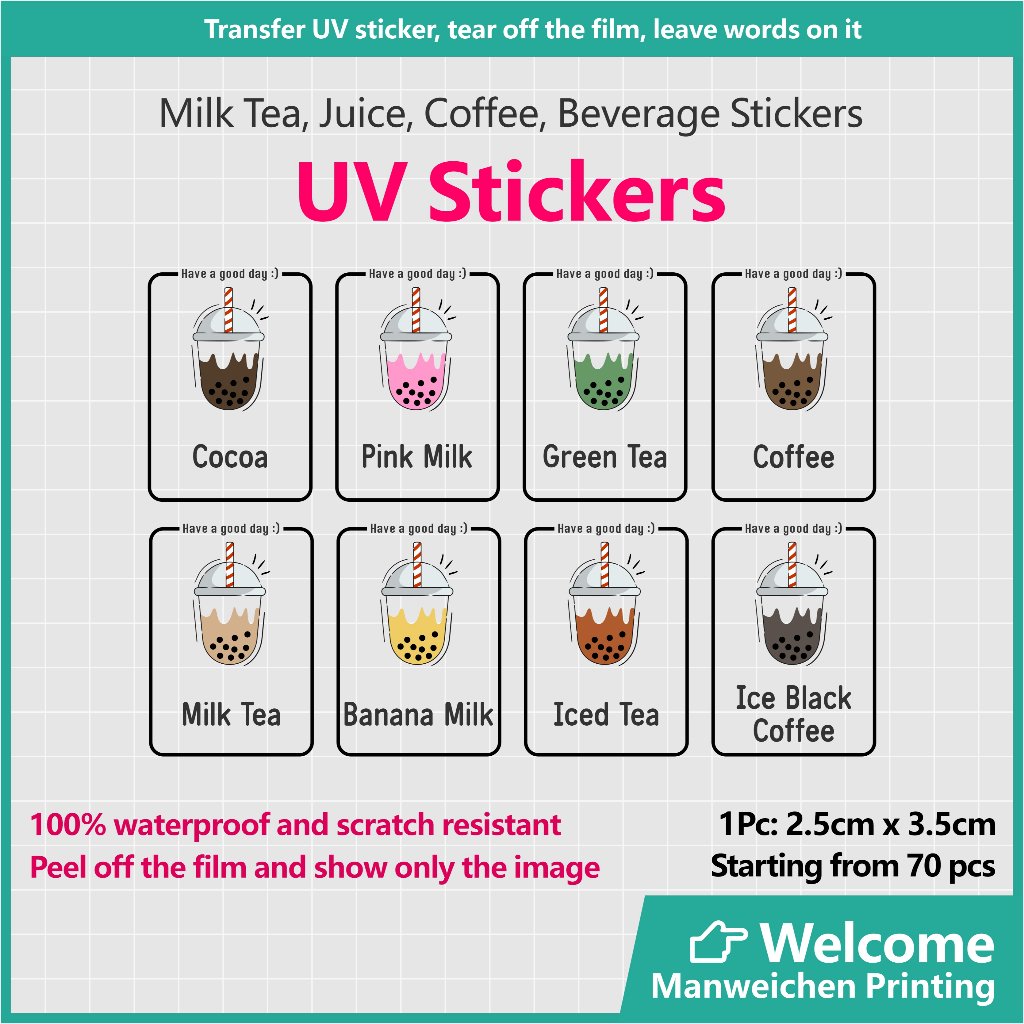 Uv Sticker Product Label Sticker Milk Tea Menu, Coffee Stickers ...