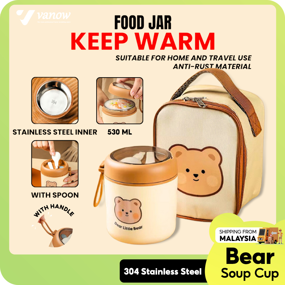 𝐯𝐚𝐧𝐨𝐰 530ml 304 Stainless Steel Thermal Insulator Food Jar Flask Jar ...