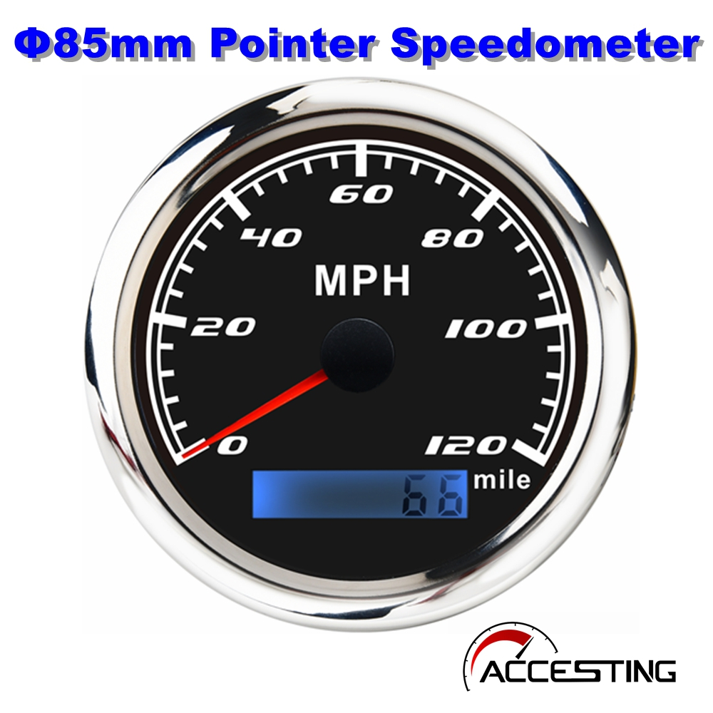 Φ85mm Pointer Speedometer 0-120MPH, Black Background with Silver Edge ...