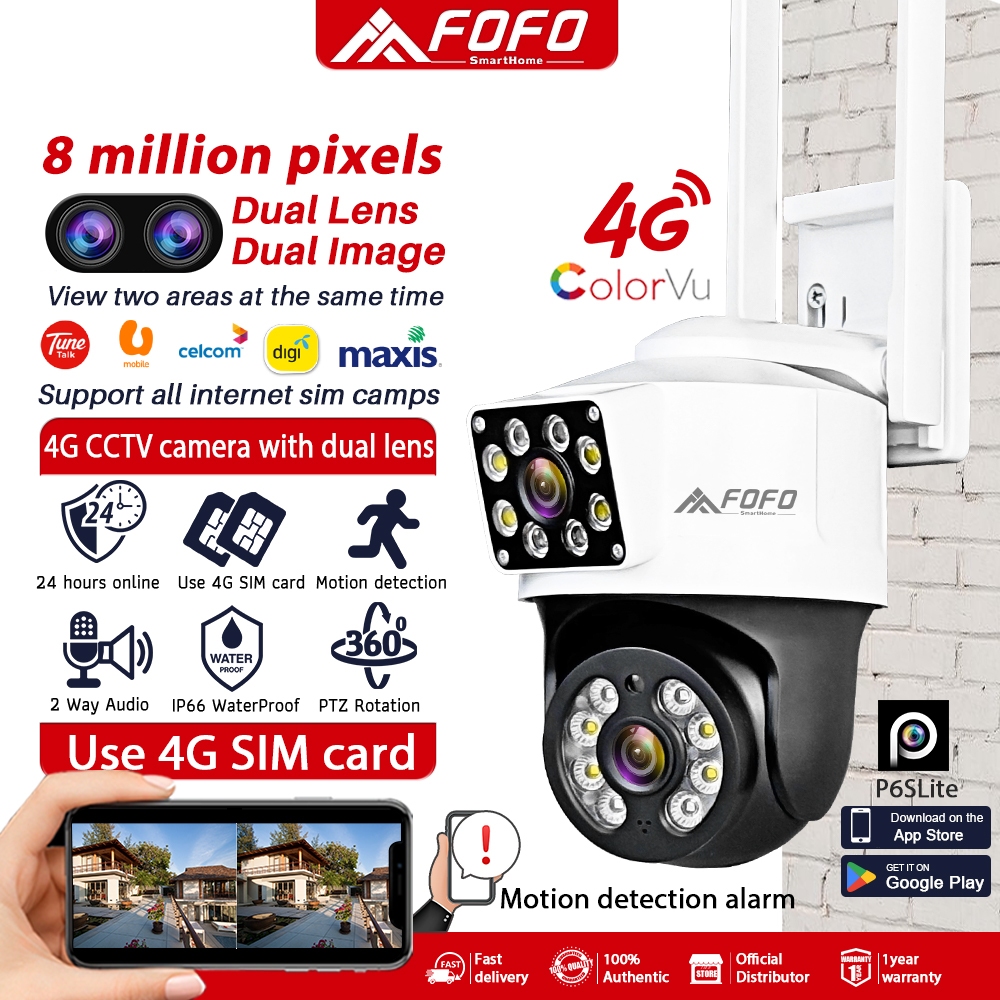 FOFO Dual Lens Dual Screen CCTV Sim Card 4G Wireless Outdoor Monitoring ...