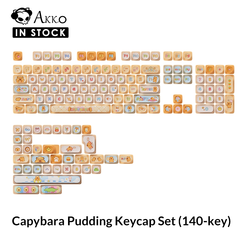 Akko Capybara Pudding Keycap Set (140-key), 4-side translucent design ...