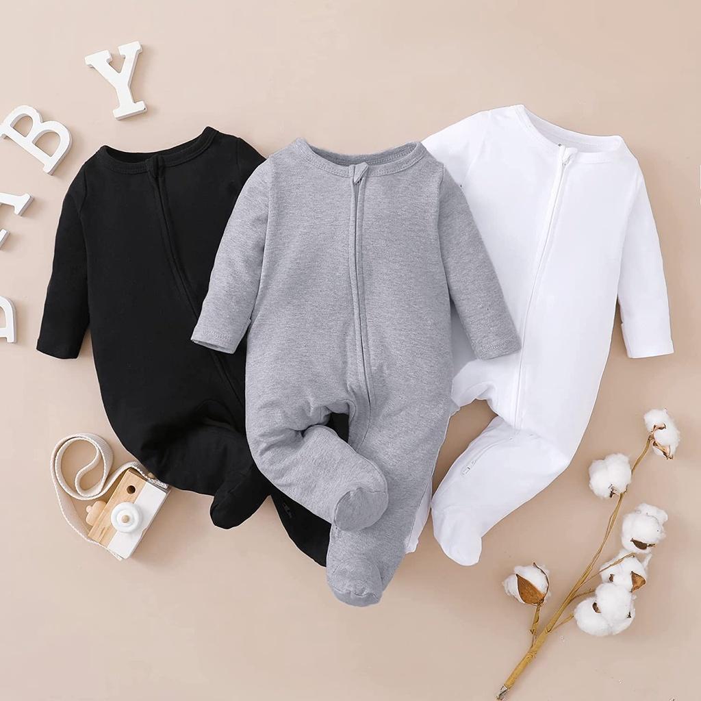 Newborn Baby Colour Footie Pajama Double Zipper Mitten Cuff Infant ...