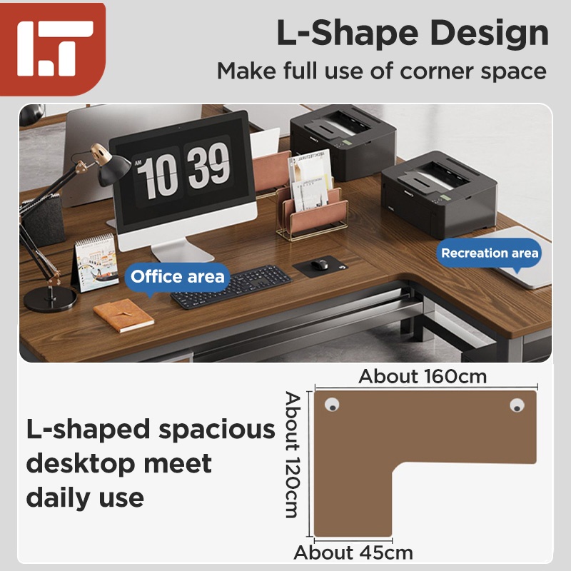 L Shape Table Home Office Table Meja Komputer Carbon Fiber 180CM ...