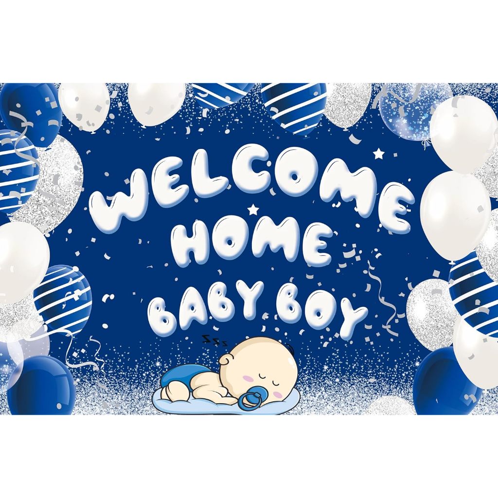 Welcome Home Baby Boy Photography Backdrop 5x3ft Blue Silver Newborn ...