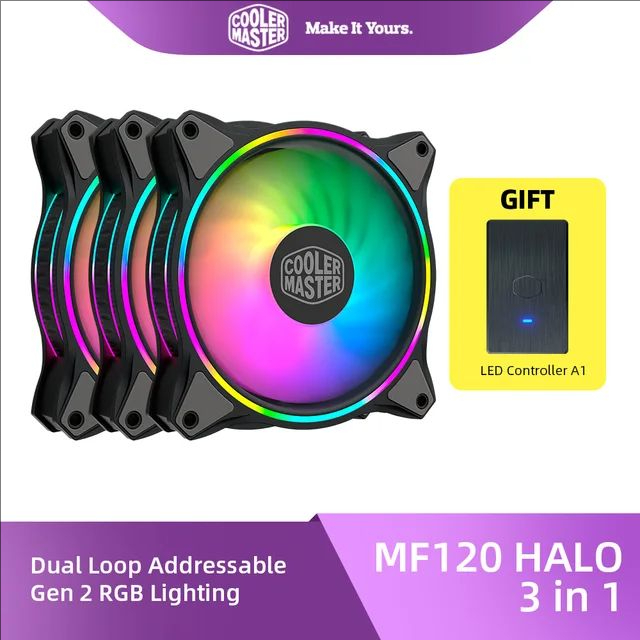 Cooler Master MF120 HALO 3 in 1 KIT 12cm 5V 3PIN ARGB PWM quiet fan CPU ...