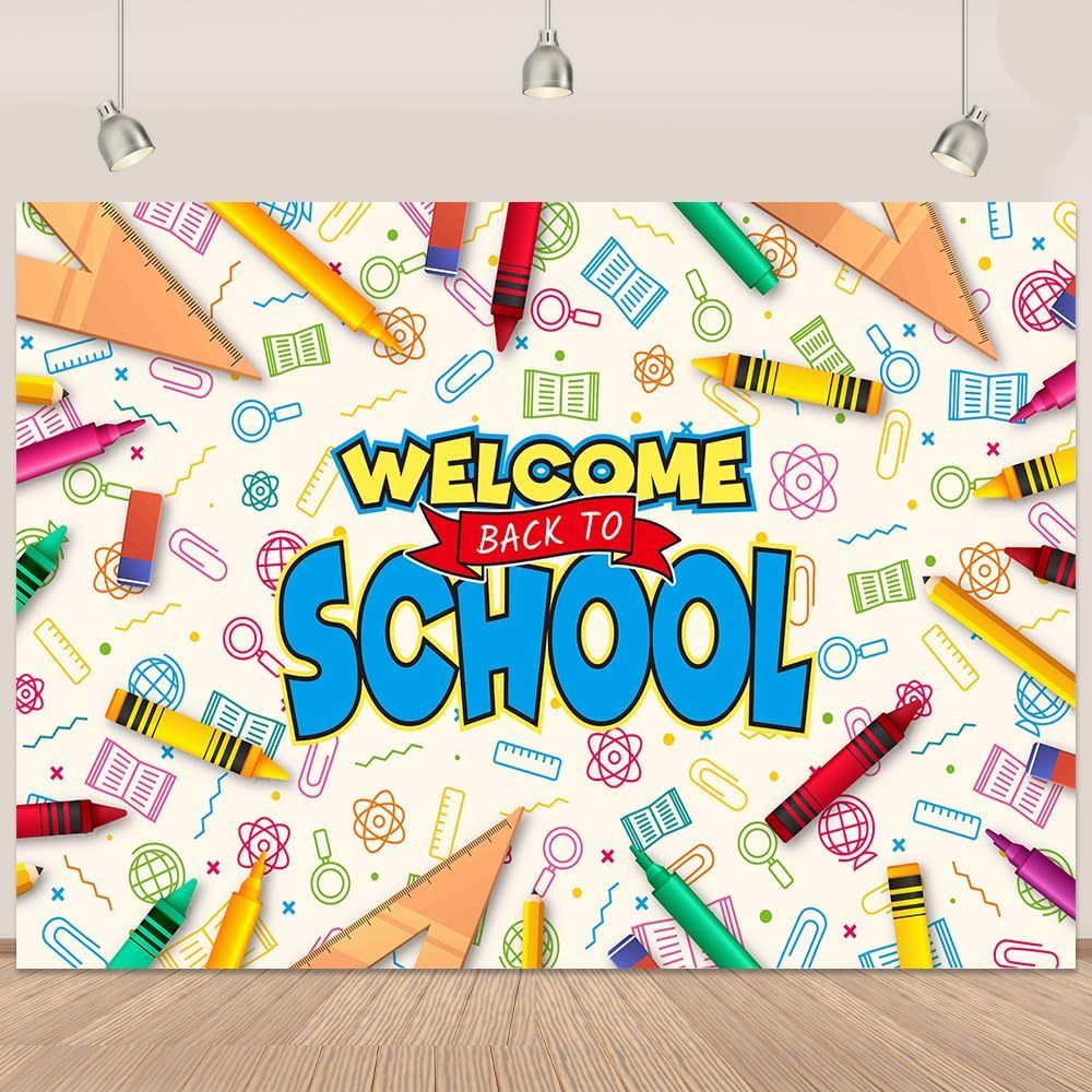Welcome Back to School Backdrop Cute Colorful School Supplies ...