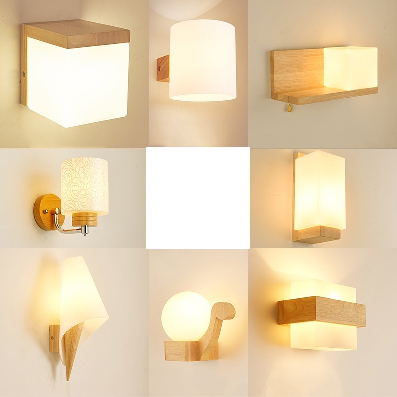 Solid Wood Nordic Japanese Style Log LED Bedroom Living Room Study Wall ...