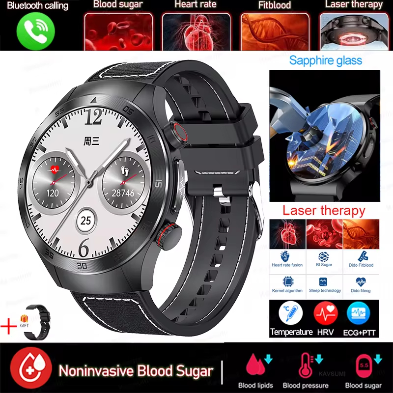 Smart Watch E800 Men 1.49" Amoled Screen ECG Laser Therapy Health Monitor SOS Bluetooth Call ...