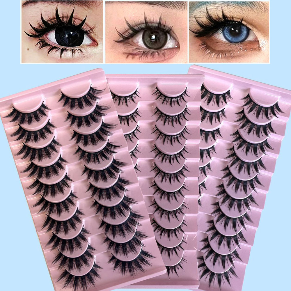 10 Pairs Natural Long Manga Lashes Thick Soft Little/Big Devil False ...