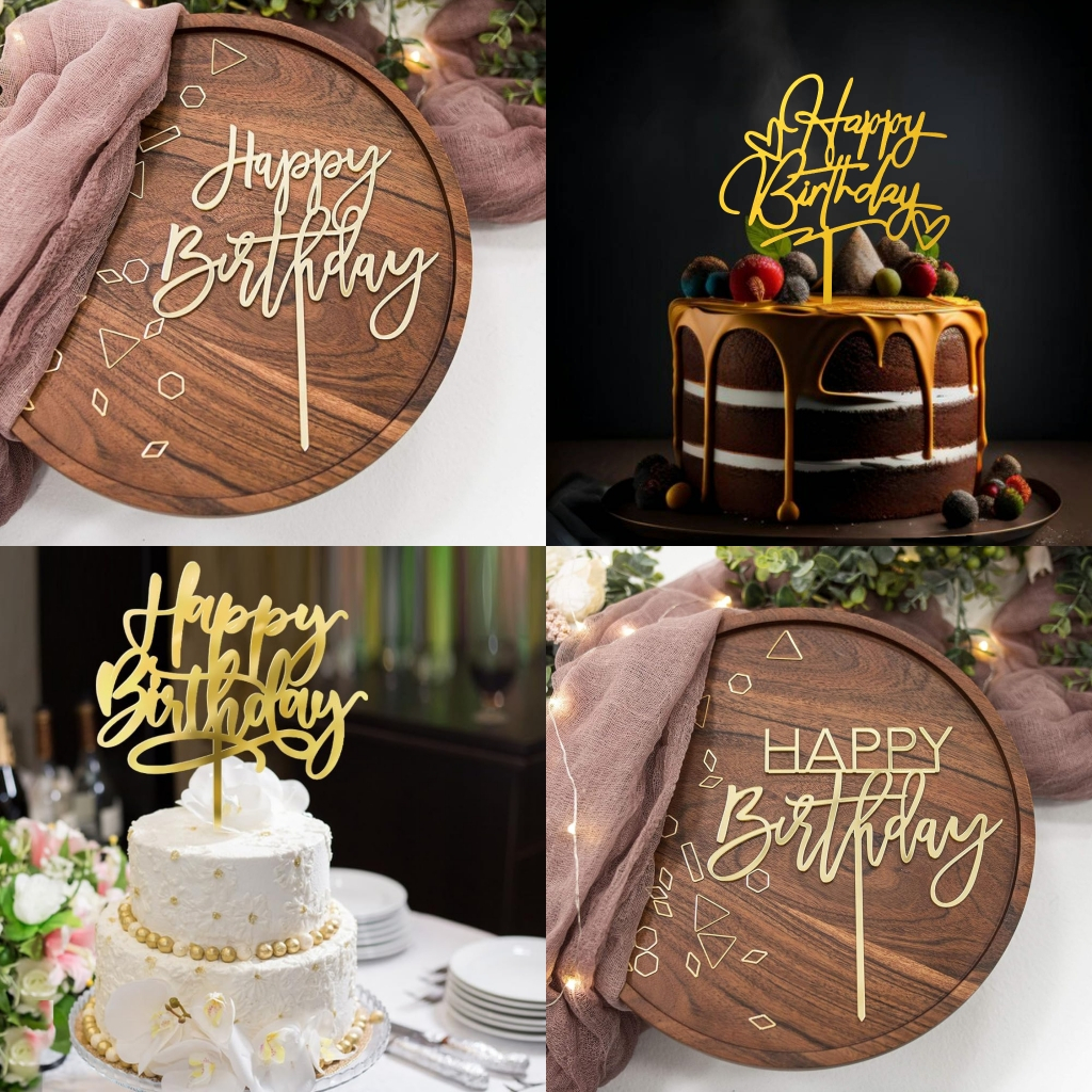10 Pieces Acrylic Happy Birthday Cake Topper, Cursive Font Birthday ...