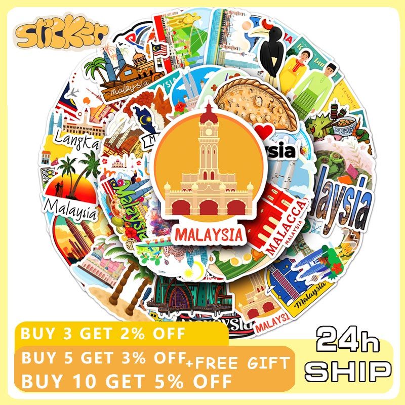 50pcs Malaysia Stickers Malacca Langkawi Kuala Lumpur Graffiti Decals ...