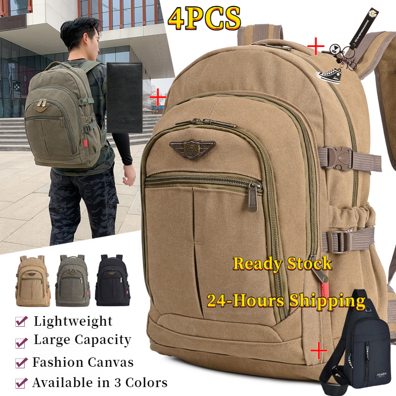 4PCS 50L Thickened Canvas Student Schoolbag Men's Large-Capacity ...