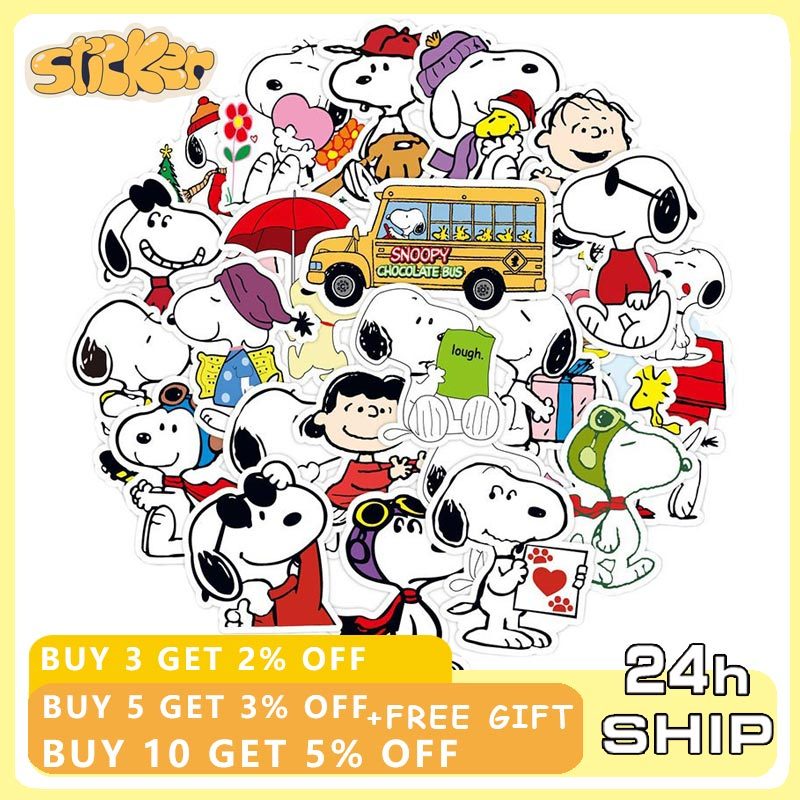 50pcs Snoopy Sticker WaterProof Removable Scrapbook Laptop Animated ...