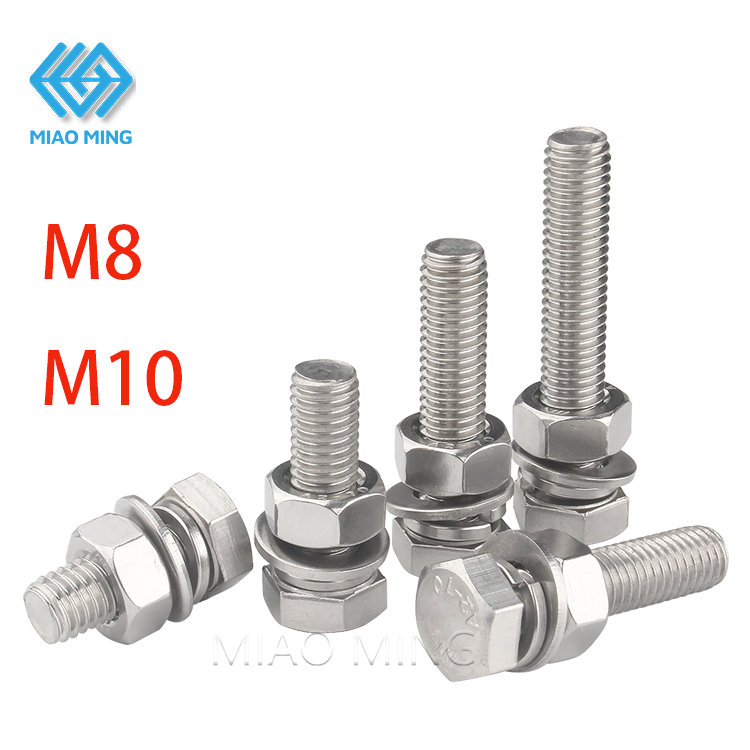 M8 M10 304 Stainless Steel Hex Head Screws Nuts Flat Washers Lock ...