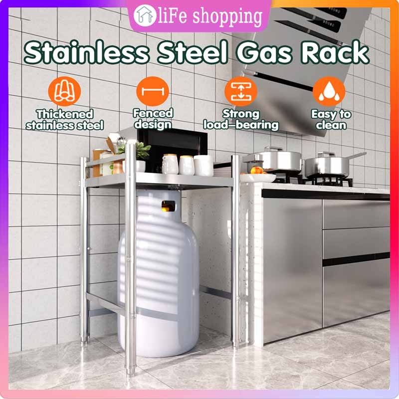 LiFe shopping⚡304 Stainless Steel Thickened Gas Shelf With Fence Rak ...