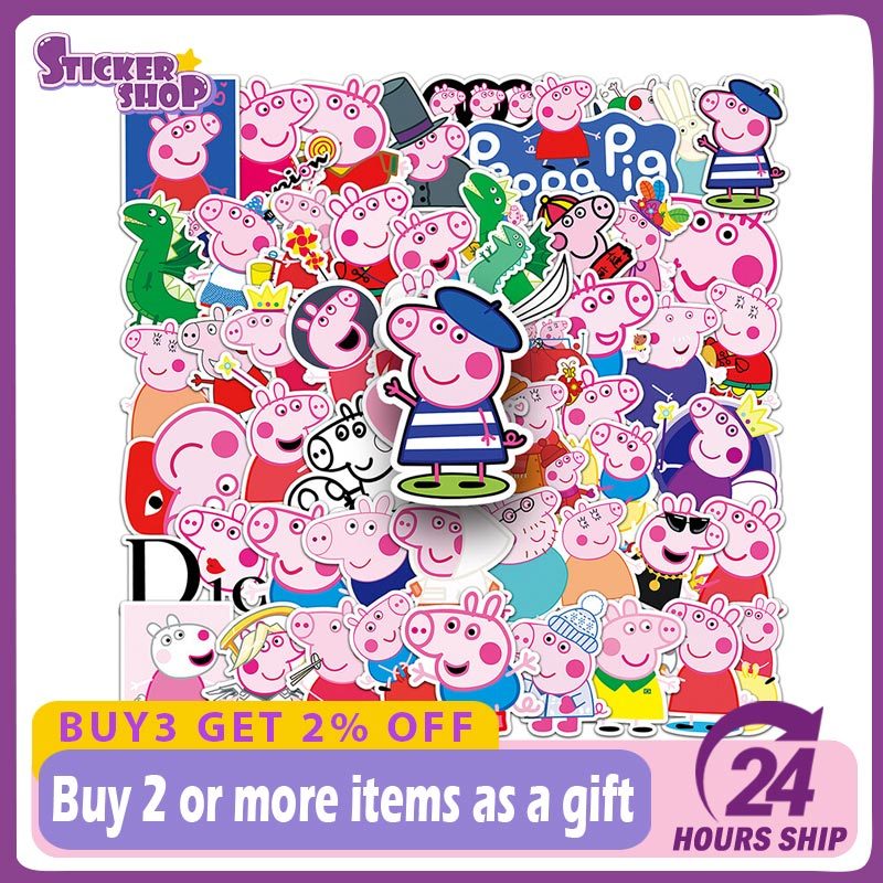 52PCS Animated Peppa Pig Sticker George Pig Cartoon Graffiti ...