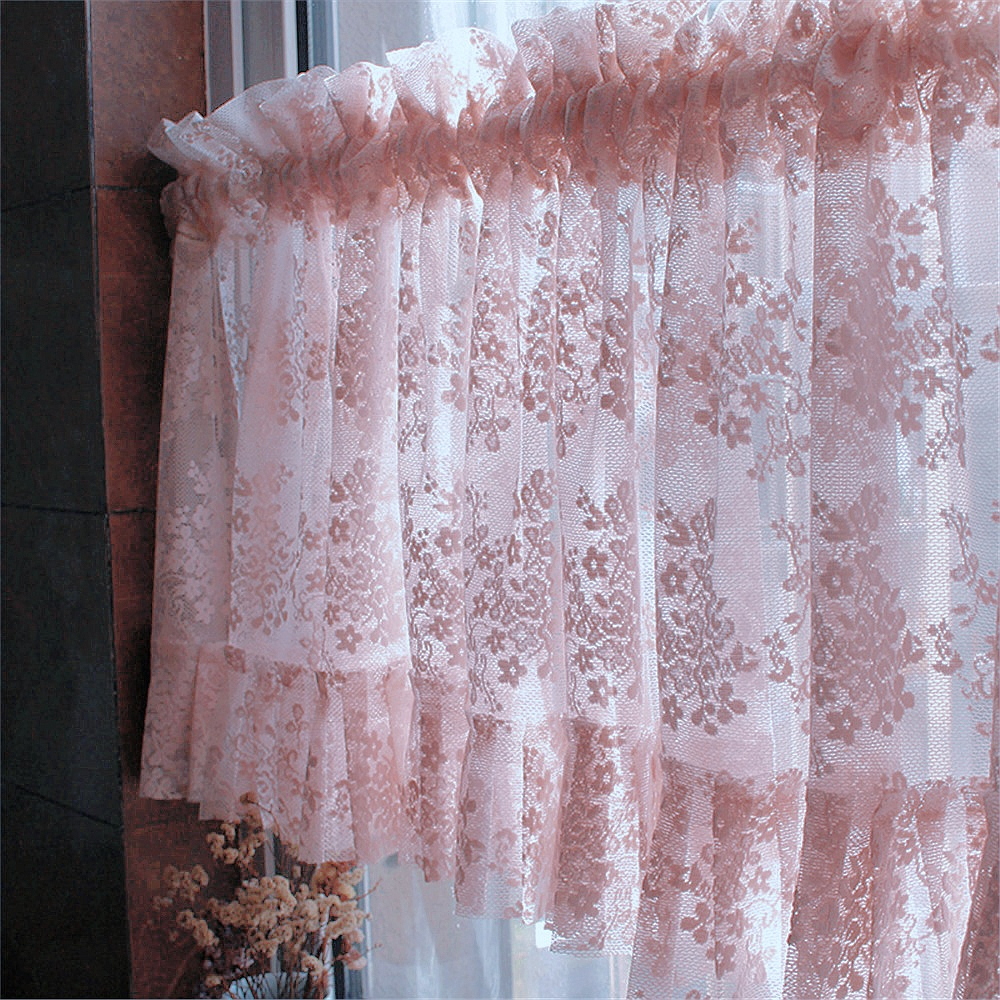 Princess Blush Pink Flower Knitted Lace Short Curtain Valance with ...