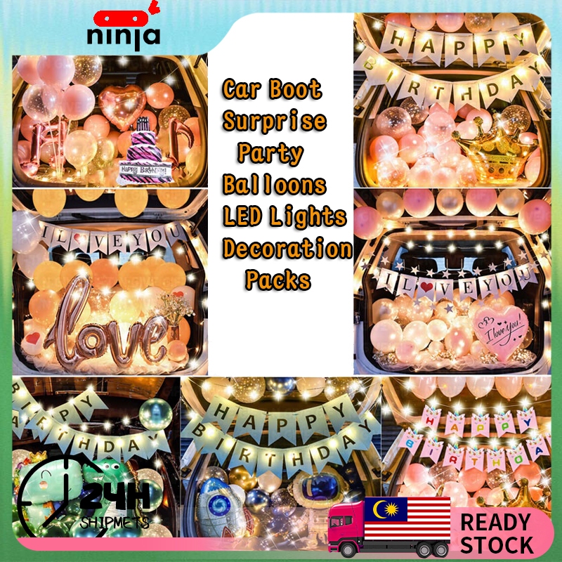 【Ready Stock】 Car Boot Trunk Surprise Happy Birthday Love Balloons LED ...