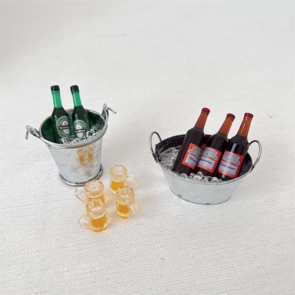8pcs 1:12 Miniature Beer Set Mini Doll House Bar Scene Wine Bucket with ...