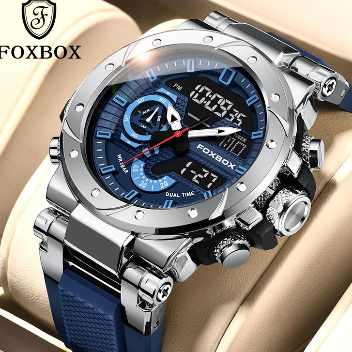 FOXBOX 2024 NEW Digital Watch Men Dual Display LED Sports Alarm clock ...