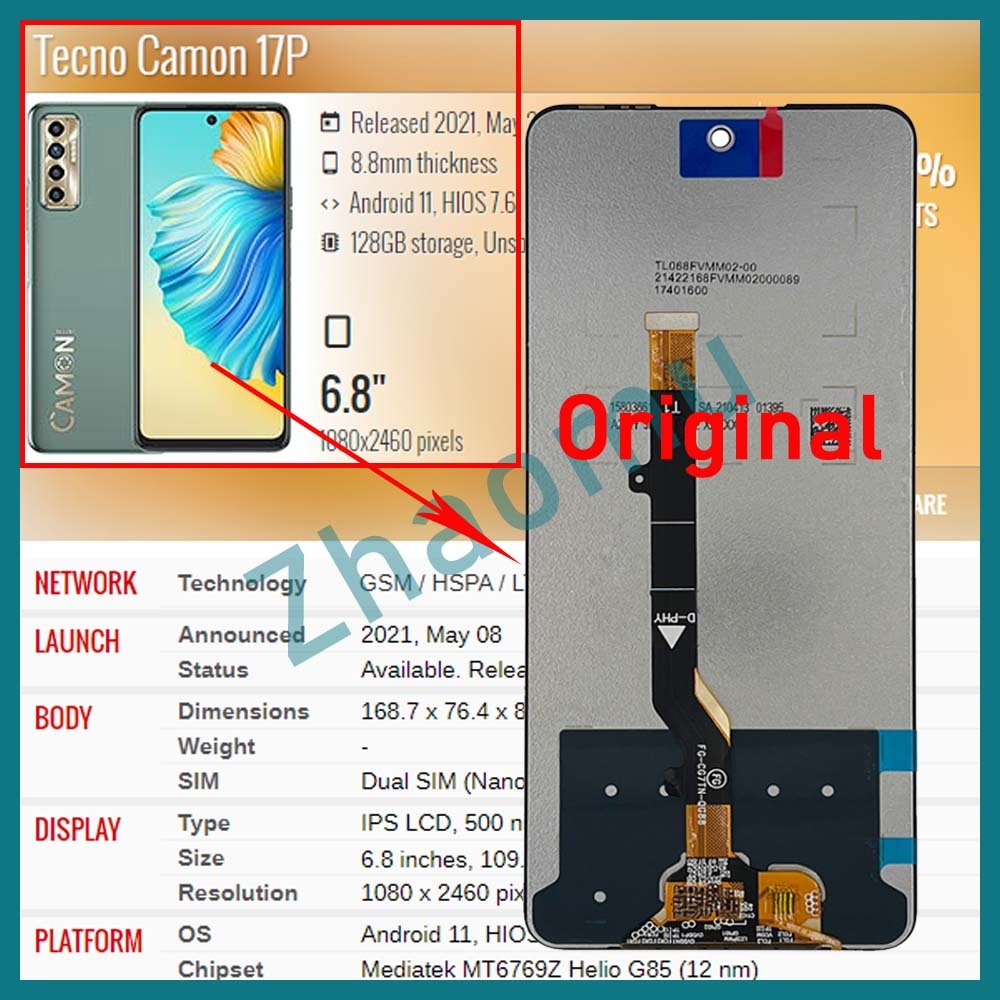 Original Tecno Camon 16 16 Pro 16 Premier 17 17P 17 Pro LCD Display Touch Screen Replacement ...