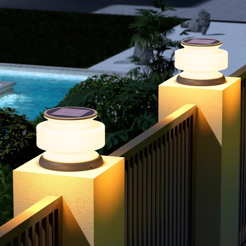 Solar Pillar Lights Outdoor Waterproof Round LED Wall Lamp Home Decor ...
