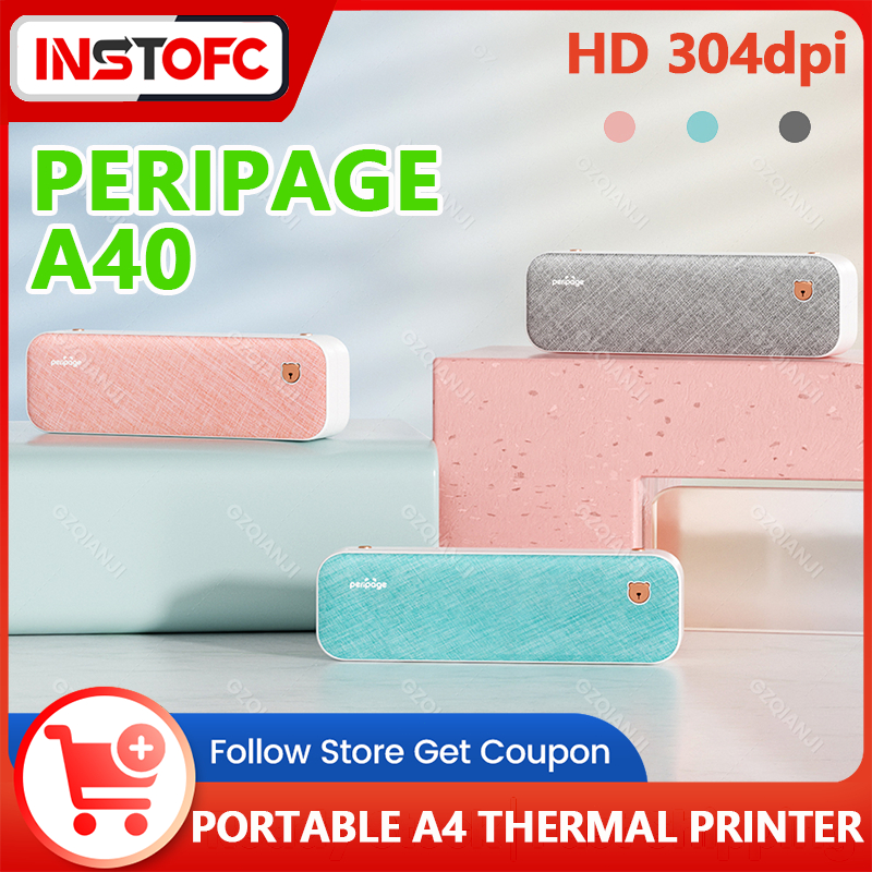 PeriPage A40 Portable A4 Inkless Thermal Printer Wireless Bluetooth HD ...