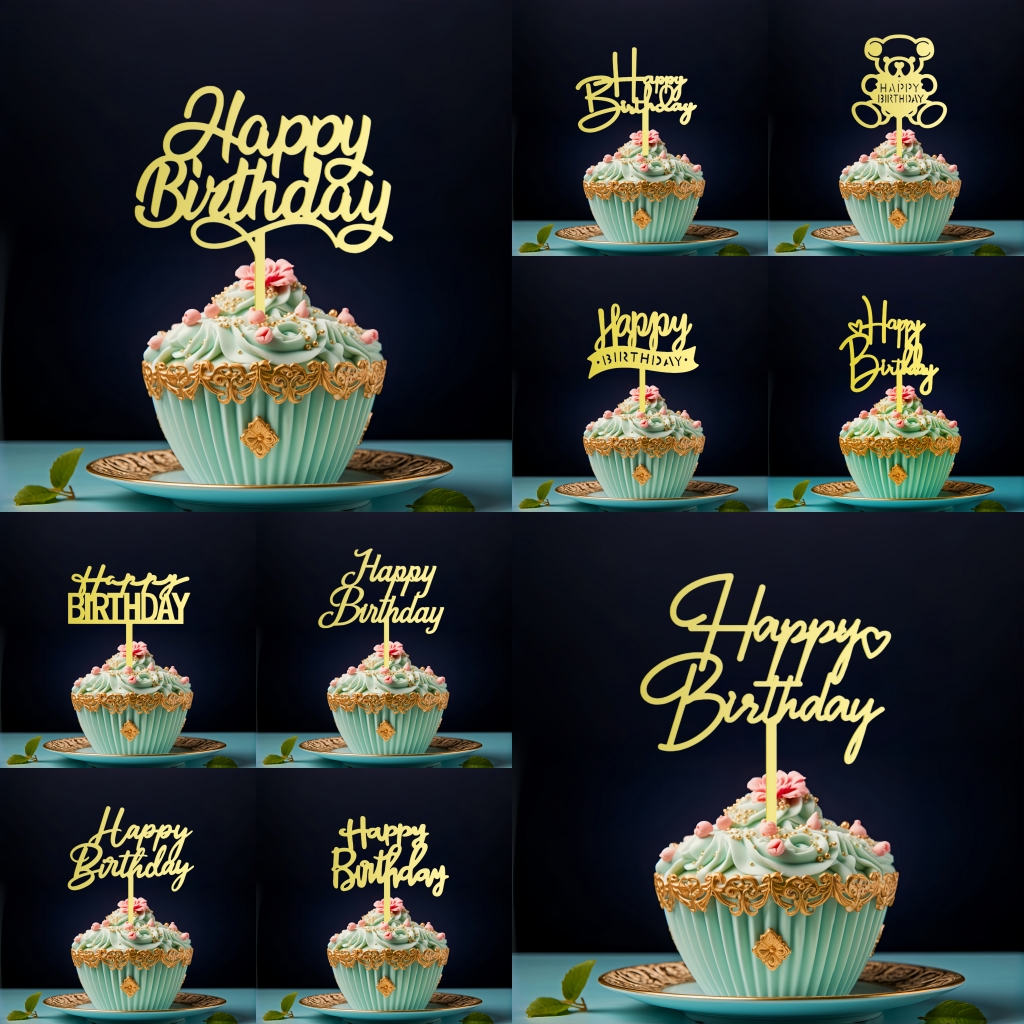 12 Pieces Happy Birthday Cupcake Toppers, Acrylic Birthday Cake Topper ...