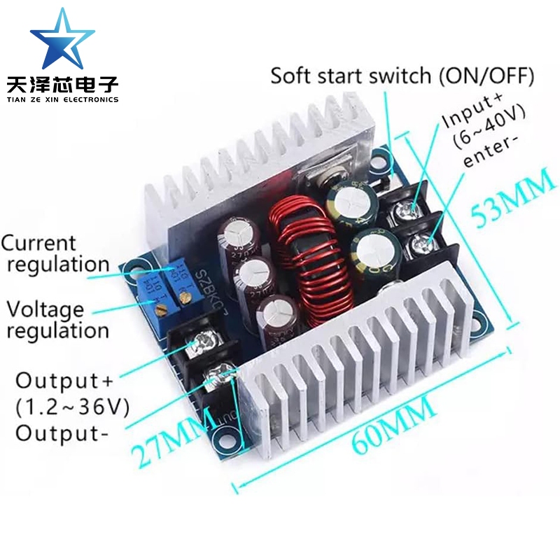 20A 300W CC CV Step Down Module Adjustable DC 6-40V to 1.2-36V Voltage ...