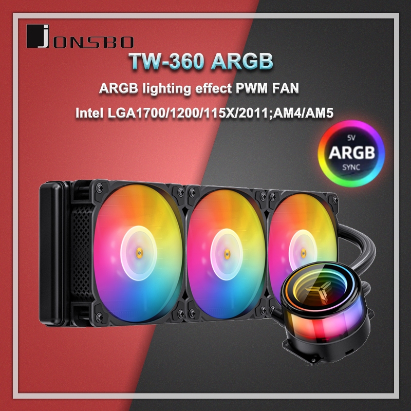 JONSBO TW7-360 Black Liquid Water Cooler ARGB CPU Integrated Water Radiator 12cm PWM Fan For ...