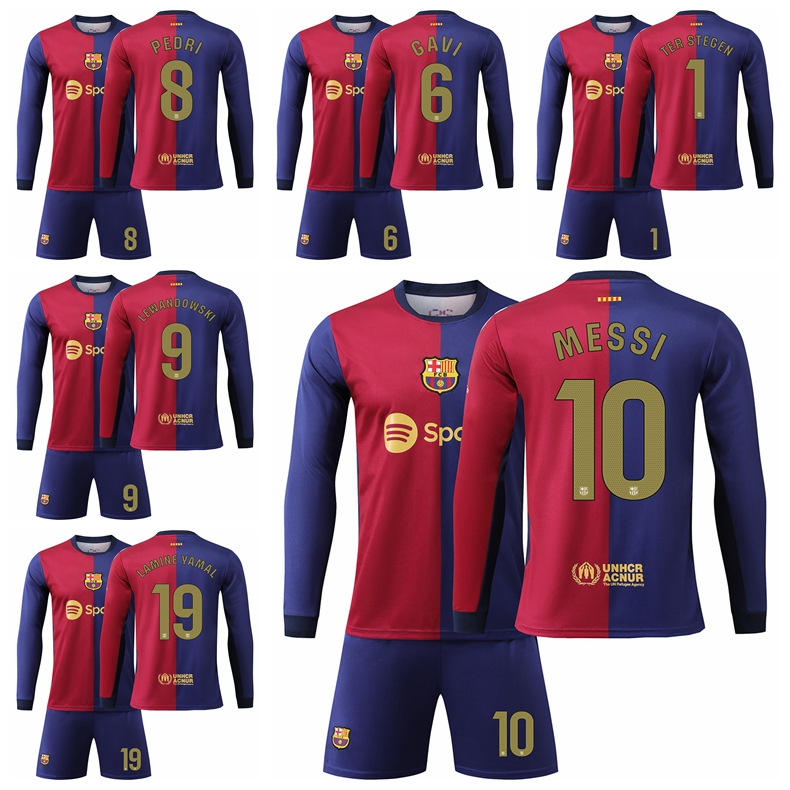 2024-25 Season Barcelona Home Long Sleeve Football Adult Kids Jersey ...