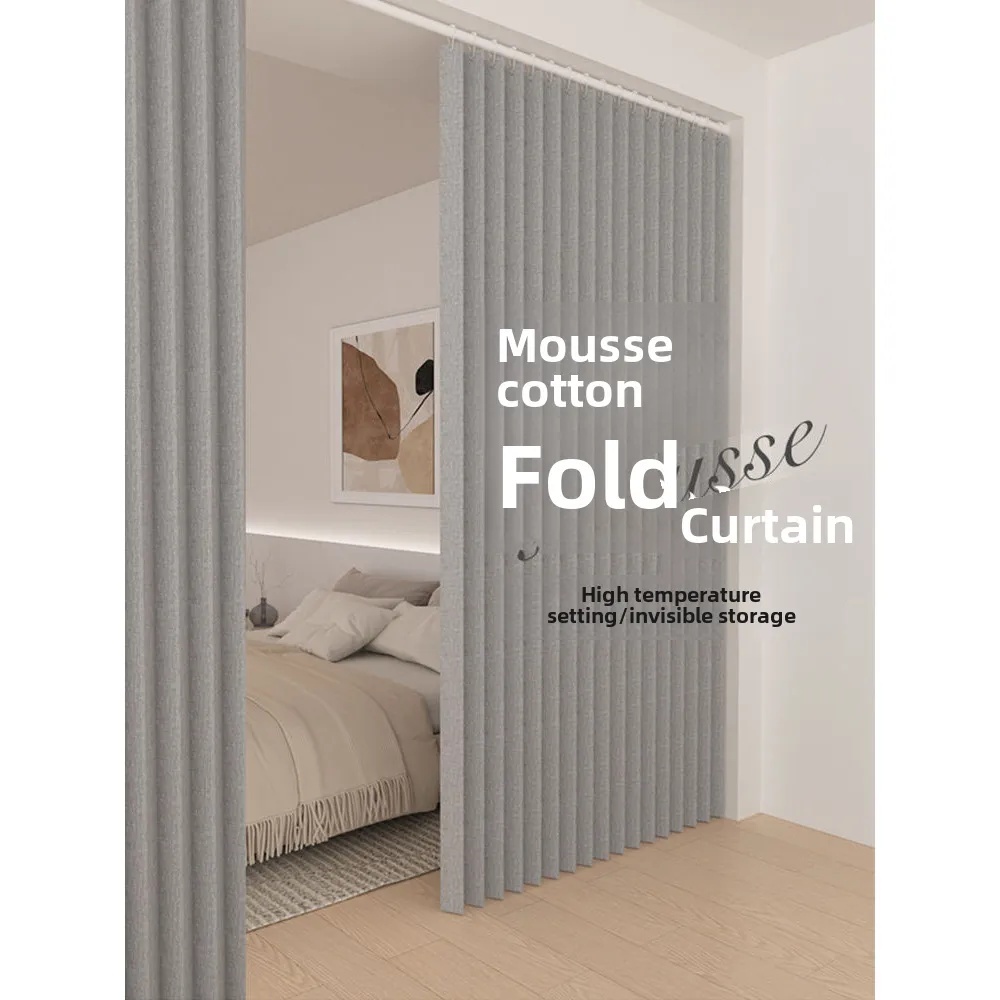Full Blackout Perforation-Free Folding Curtain Bedroom Living Room ...