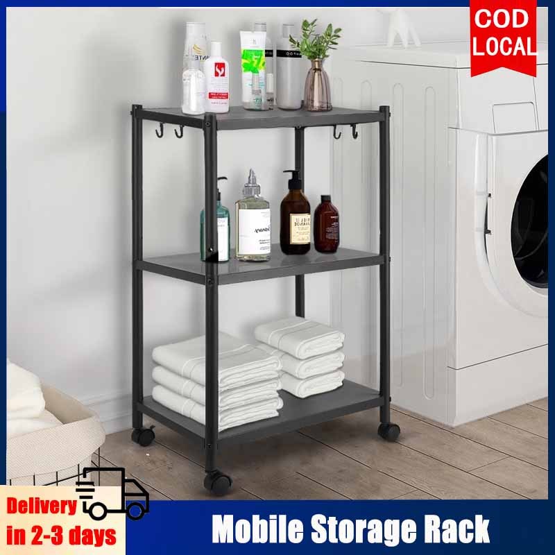 [toponehome]3 Layer Foldable Storage Rack With Wheel Kitchen Rack with ...