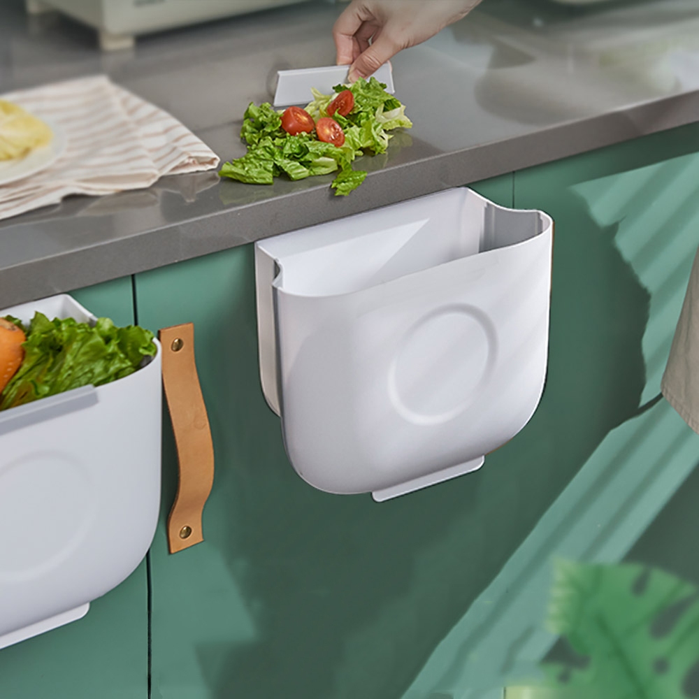 3L Foldable Trash Bin Small Hanging Kitchen Trash Can Cabinet Door Wall ...