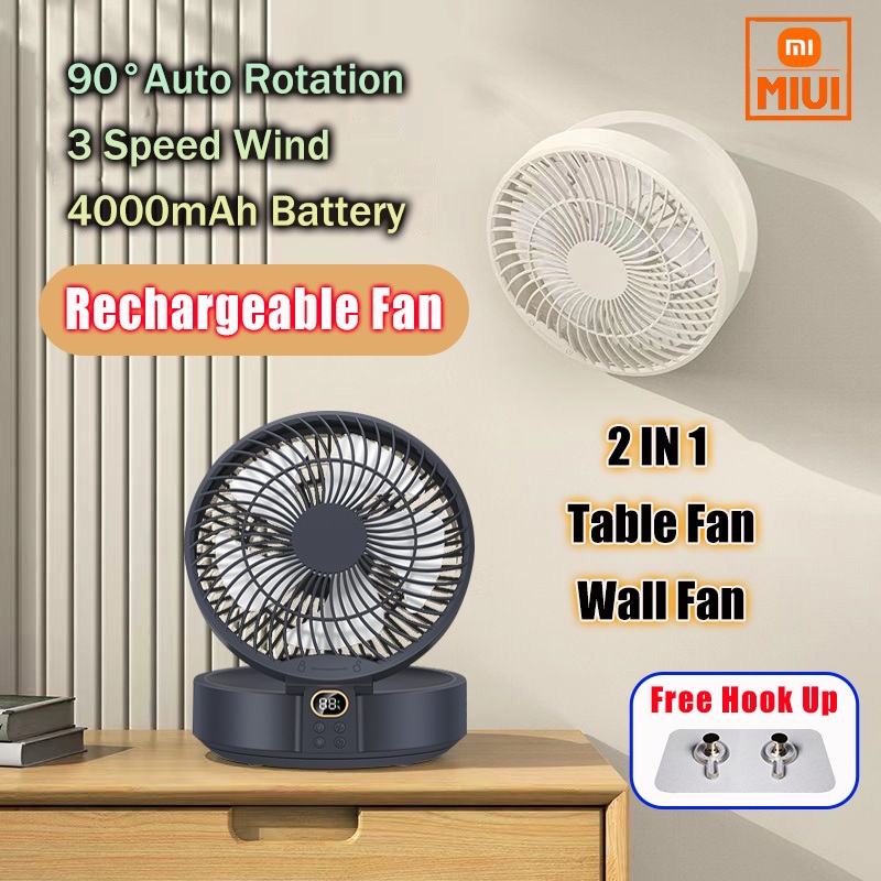 Xiaomi MIUI Table Fan & Wall Fan 4000mAh Rechargeable Fan Air ...