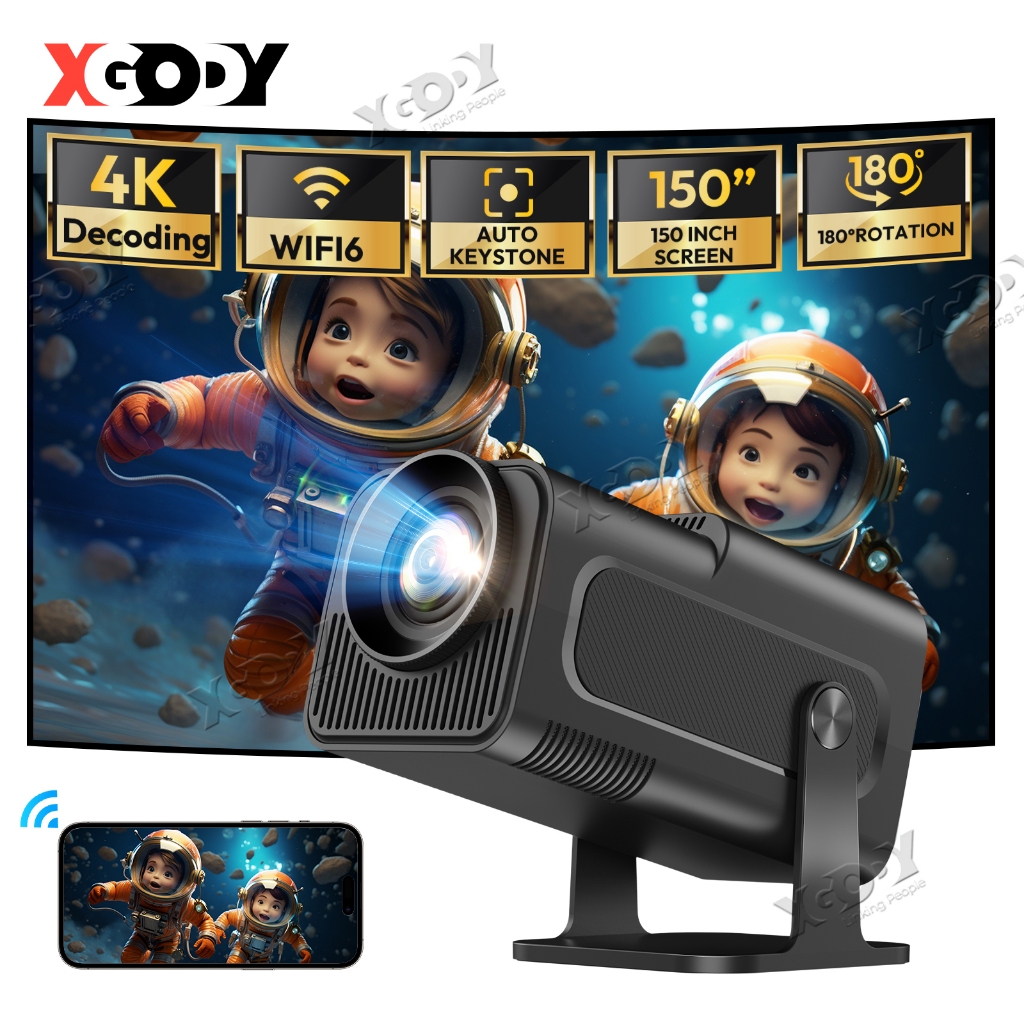 XGODY HY320 Projector 4K Android 11 Native 1080P 300Lumens Dual Wifi6 ...