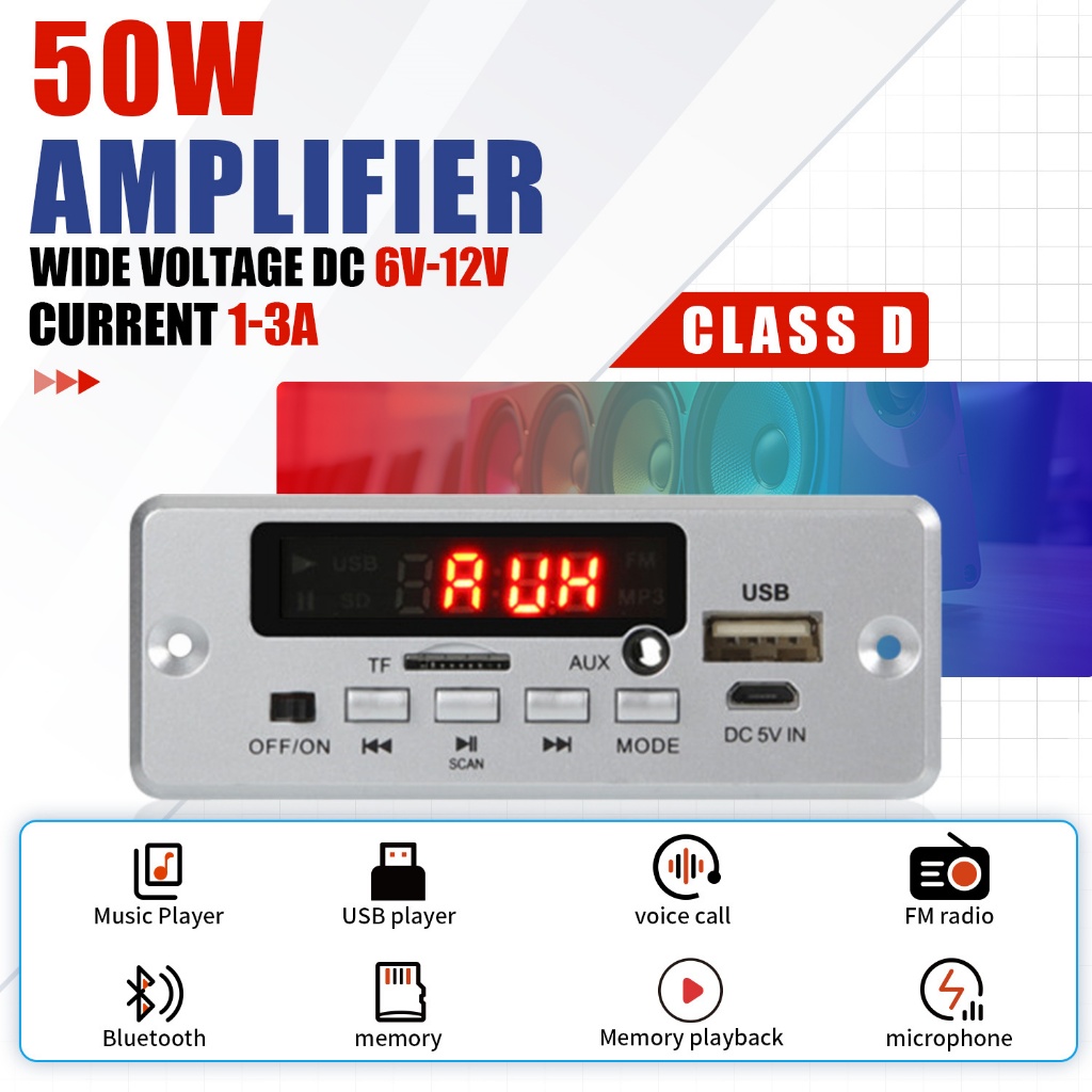 DC 12V 50W Amplifier Bluetooth 5.0 MP3 Player Decoder Board FM Radio TF ...