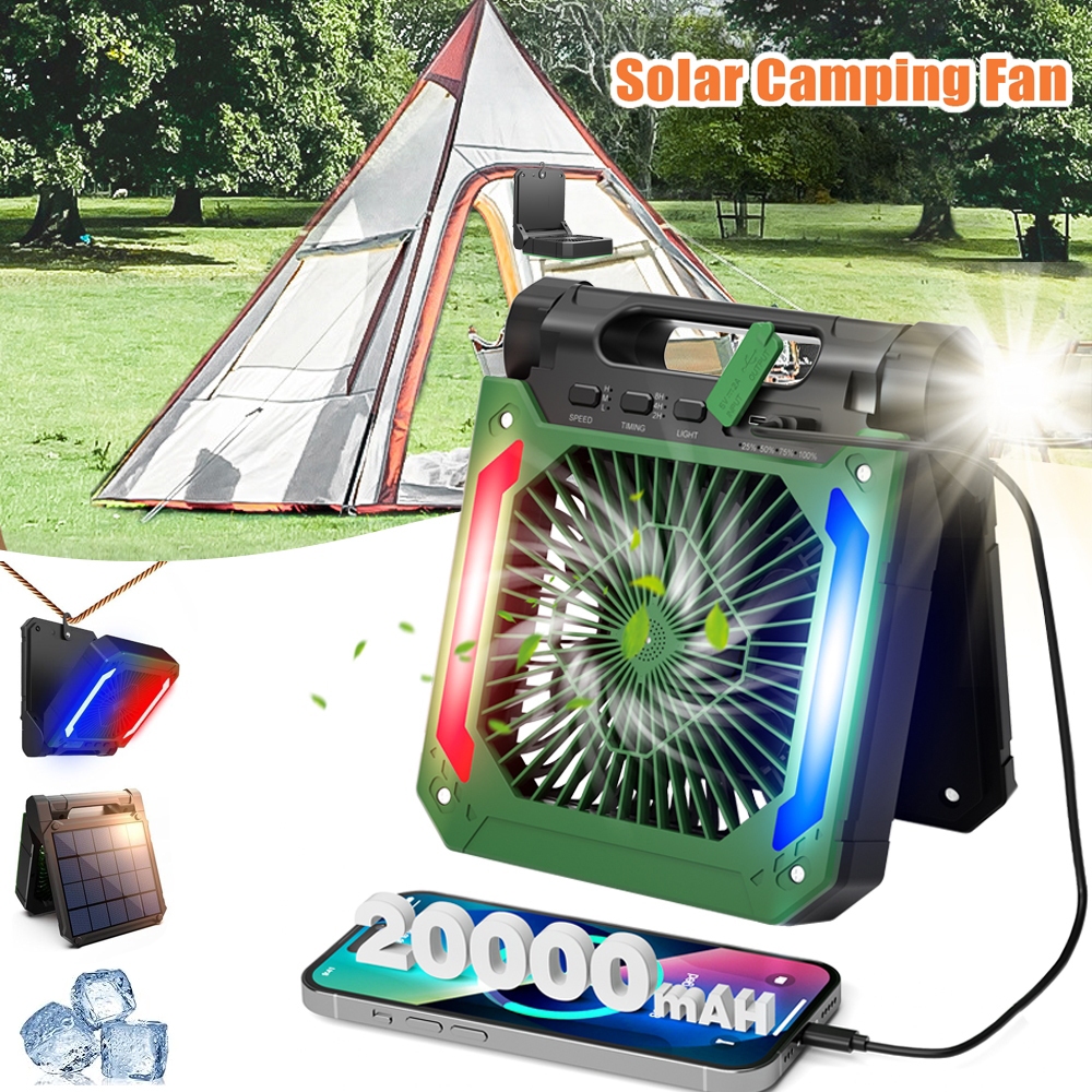 Powdeom Kipas Suria Outdoor Solar Fan Camping Fan Portable Fan Desk Fan ...