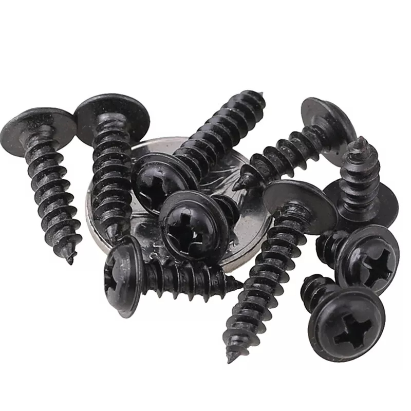 100pcs M1.2-M4 Phillips Round Pan Head Self-Tapping Screw Black Wafer Head Self Tapping/Drilling ...